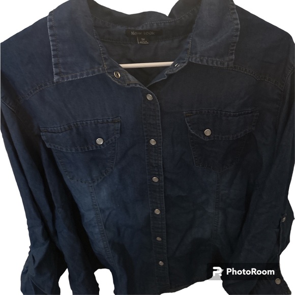 New Look | Tops | Nwot New Look Blue Jean Button Down Blouse Sleeve Can ...